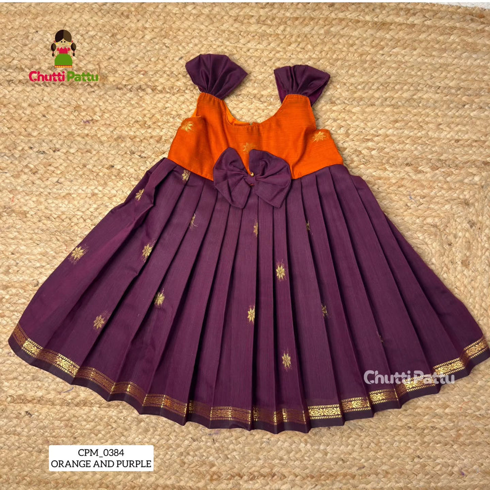 Orange and Purple Blue Silk Cotton Budget Frock | CPM_0384_OP – ChuttiPattu